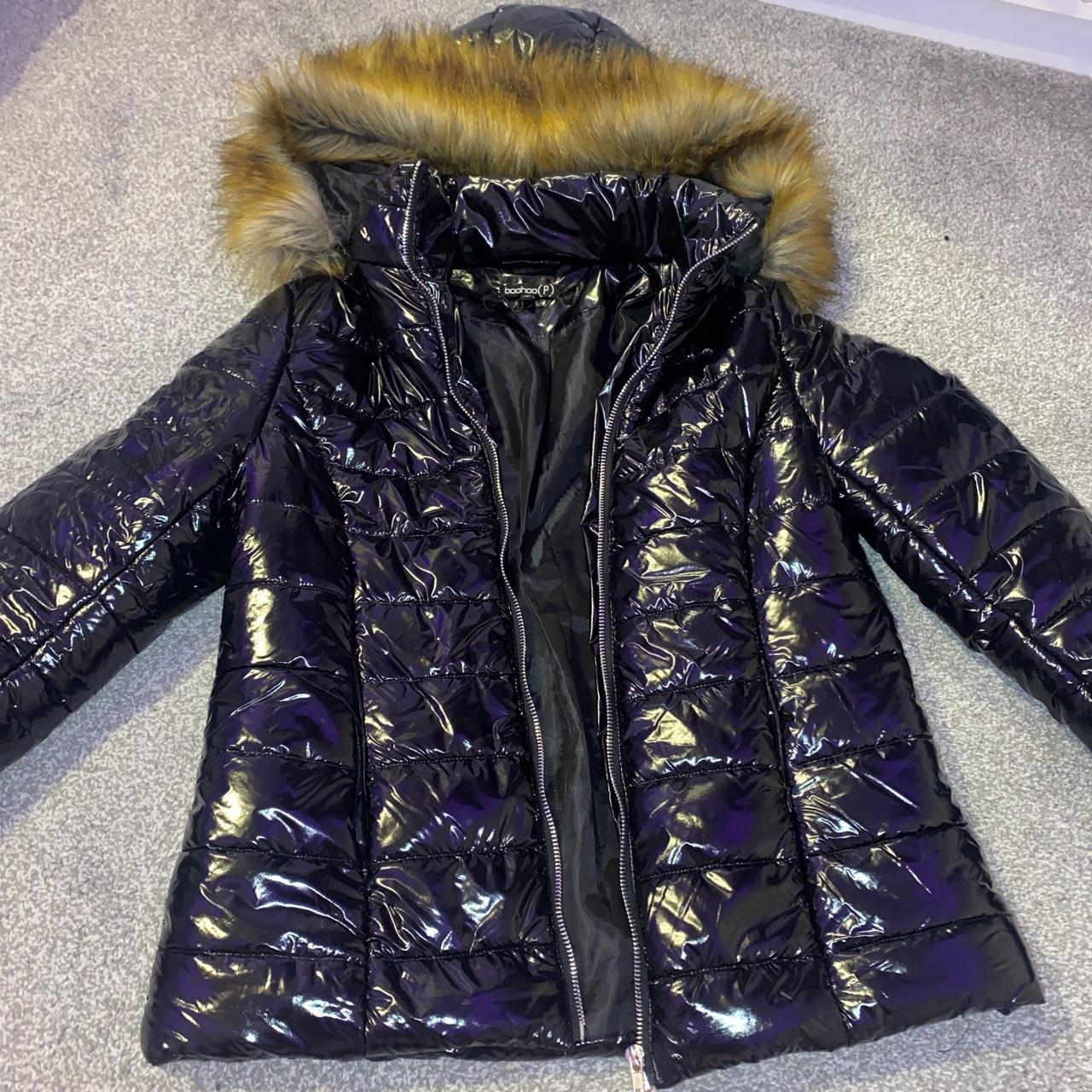 boohoo glossy fur coat size medium amazing condition - Depop