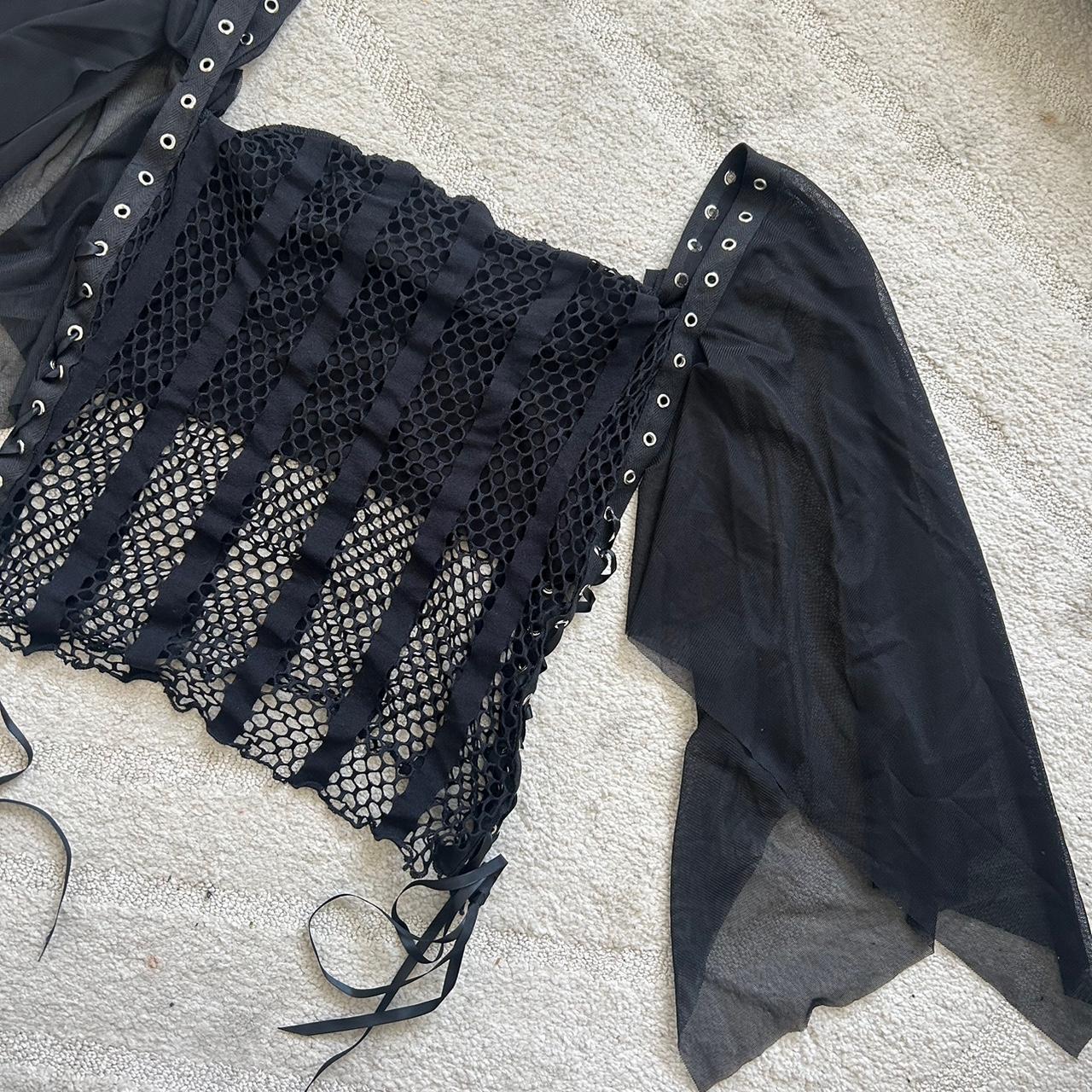 90s/2000s black gothic grommet fishnet fairy top... | Depop
