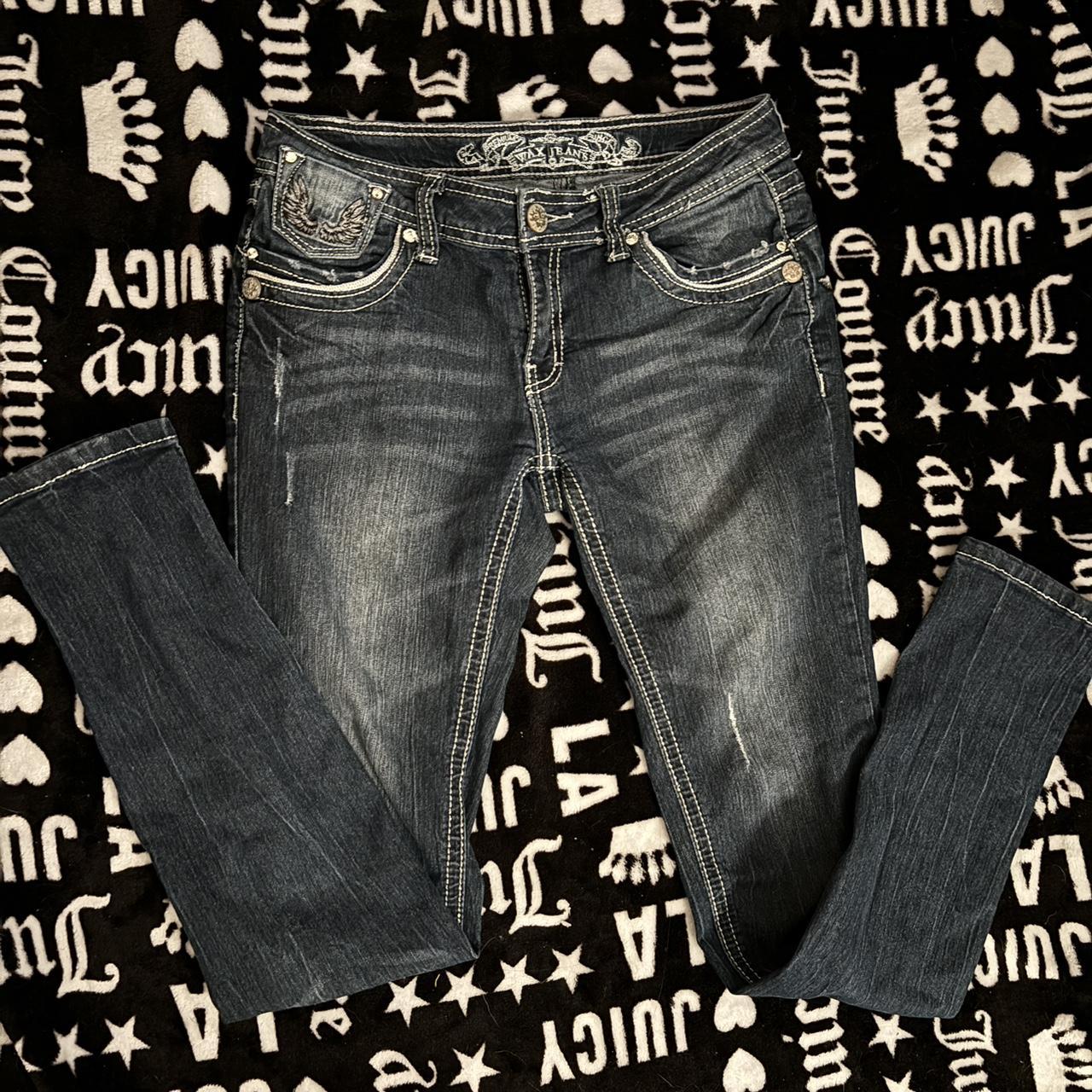 Low rise jeans with embroidered angel wings and... - Depop