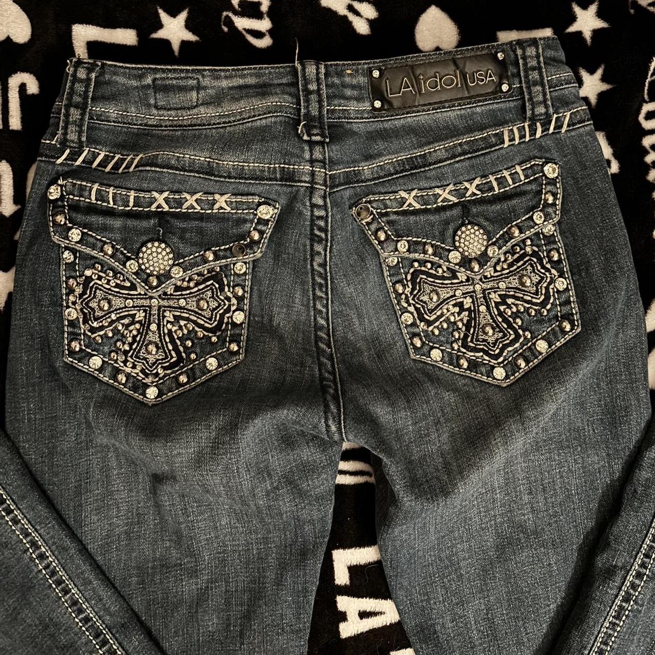 Low rise bootcut jeans with rhinestones w28 L32 - Depop