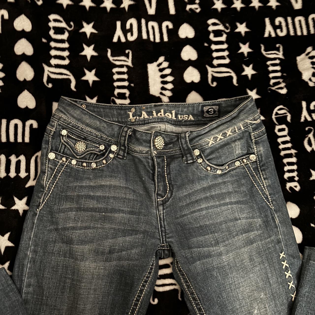 Low rise bootcut jeans with rhinestones w28 L32 - Depop