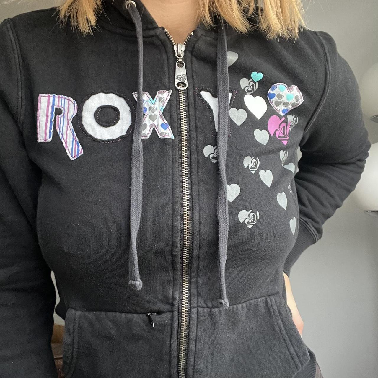 Y2k 90s ROXY Patchwork Heart Zip Up 𝙲𝚘𝚗𝚍𝚒𝚝𝚒𝚘𝚗 ☮︎︎... - Depop