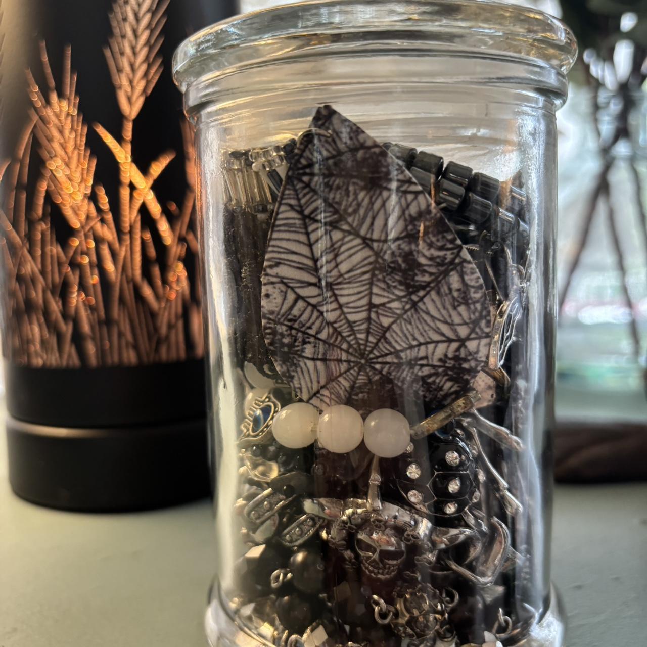 Goth inspired, black and silver jar. Includes... | Depop