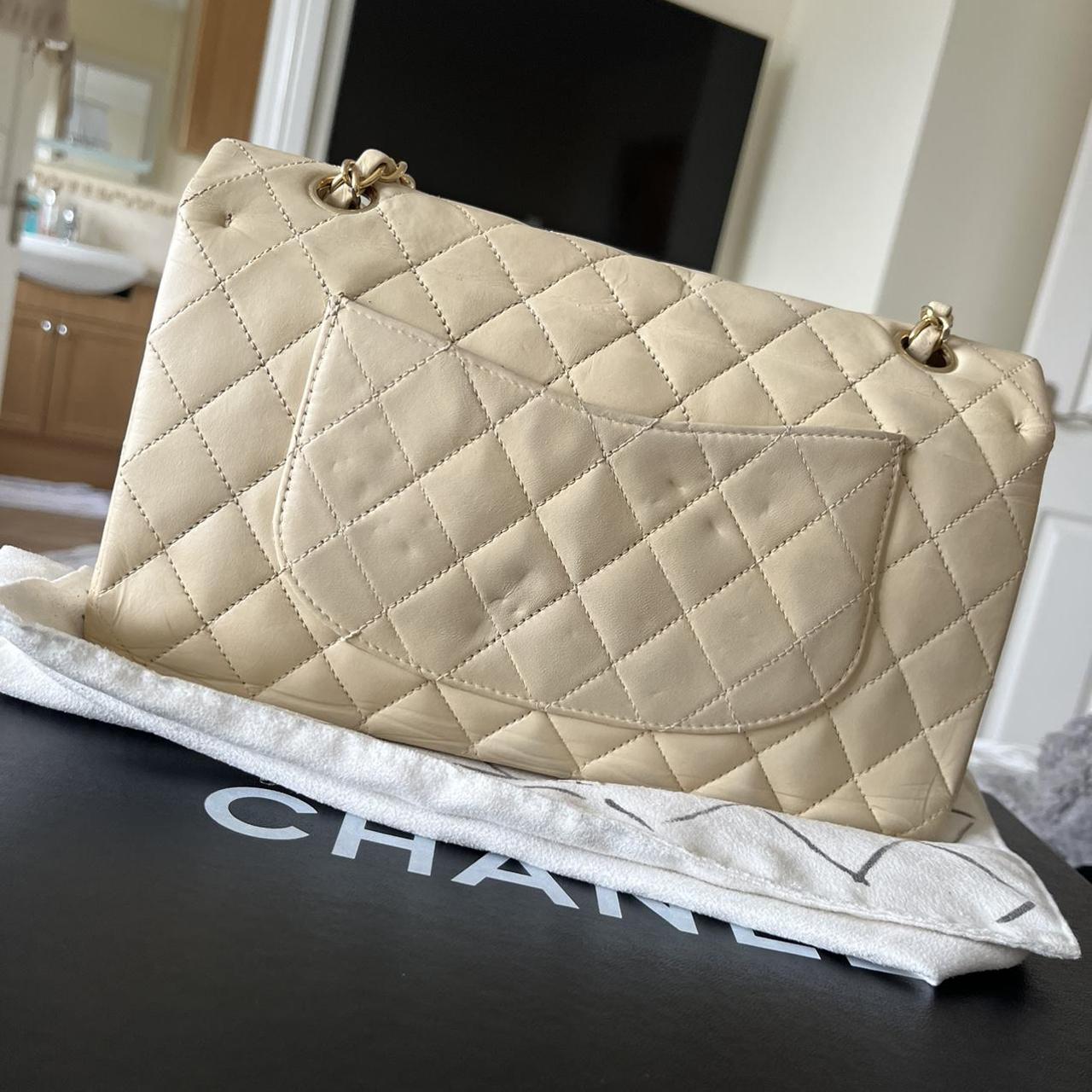 Chanel Women's Cream and Gold Bag | Depop