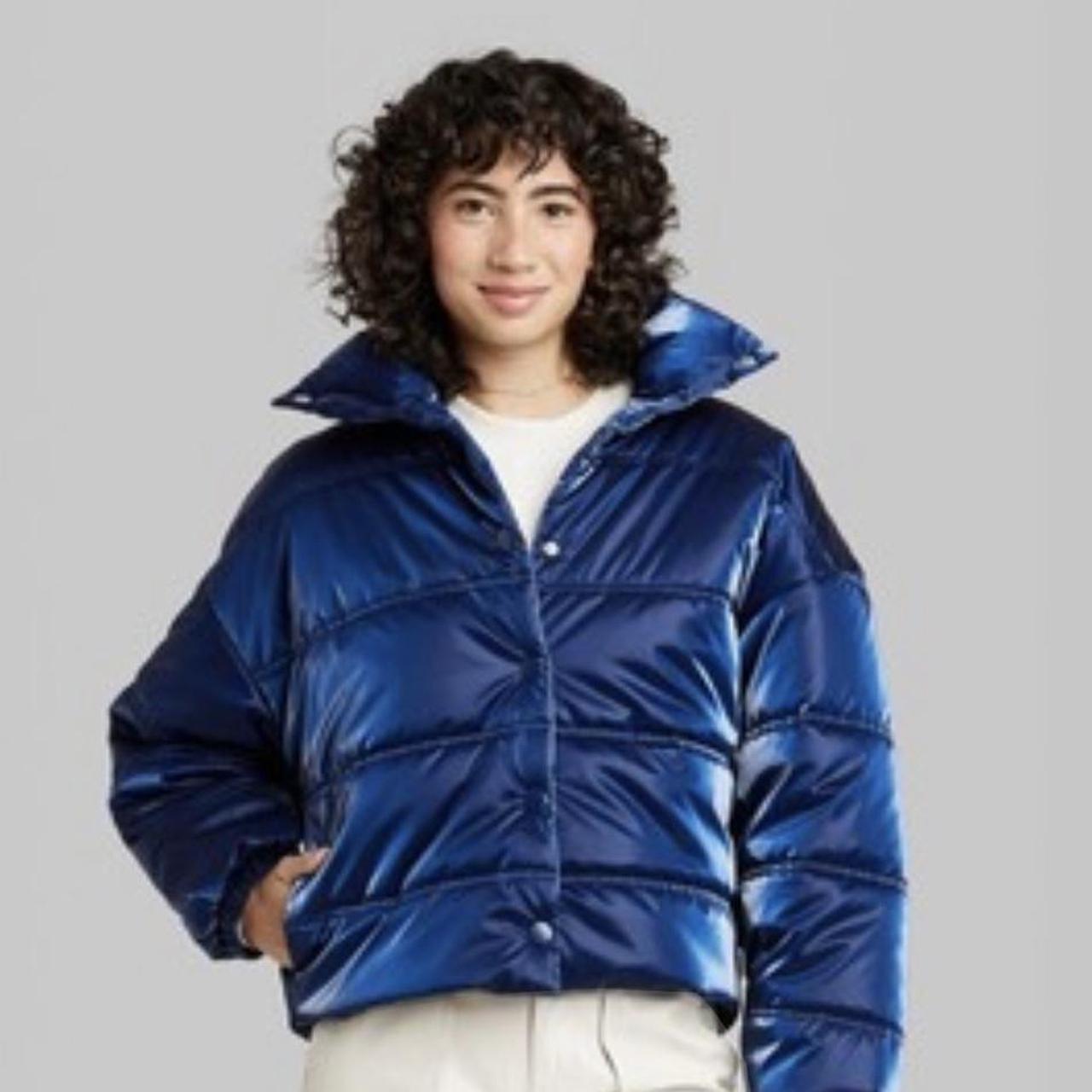 wild fable navy iridescent puffer jacket size... - Depop