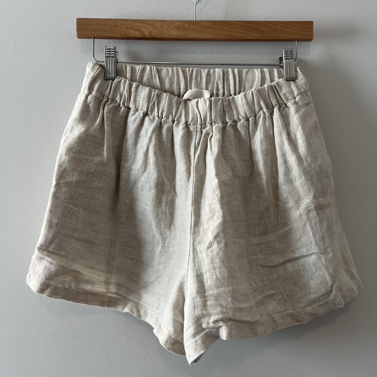 Posse Oatmeal Linen Shorts (Stain on Back - needs to... - Depop