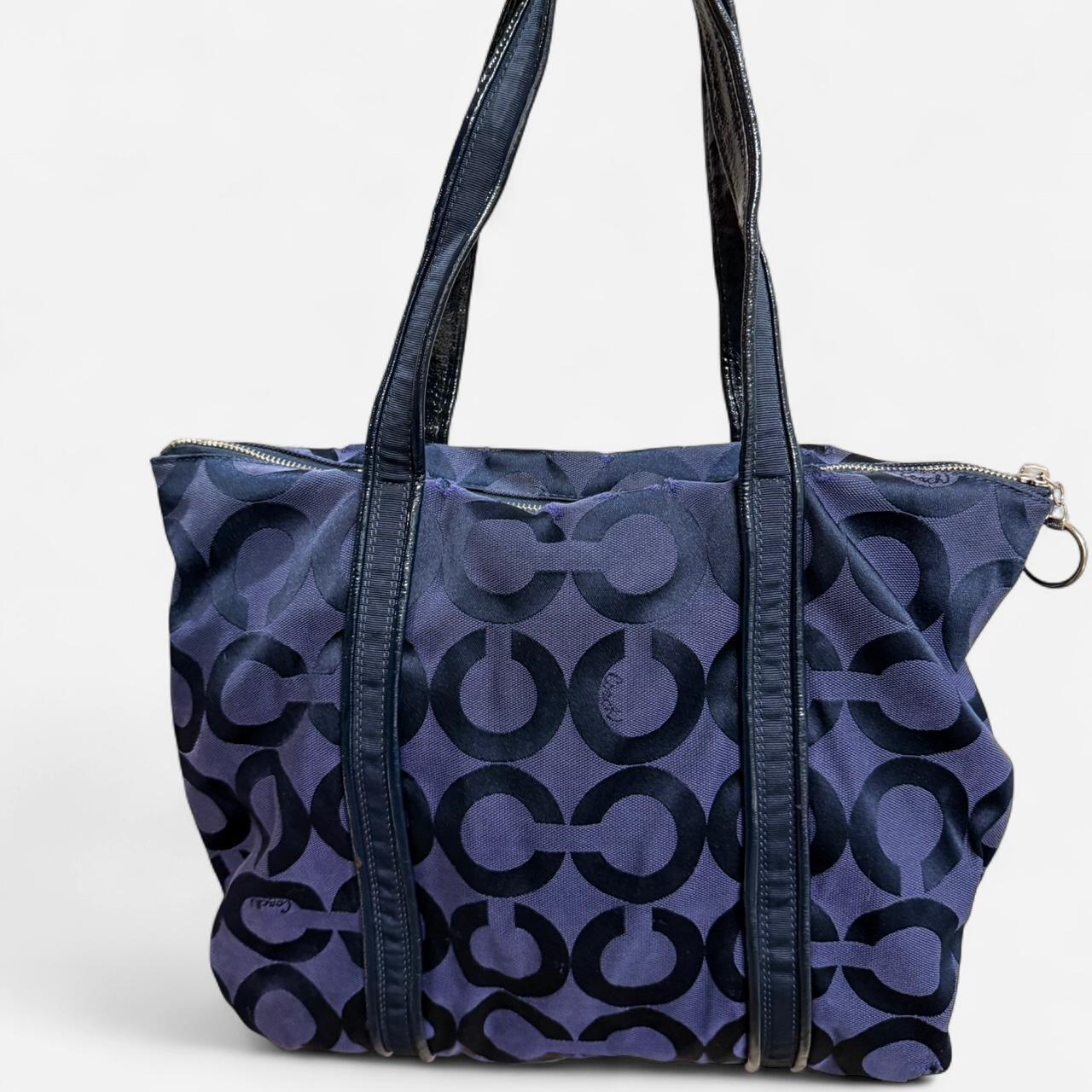 Navy blue Coach tote bag with gold accents #coach... | Depop