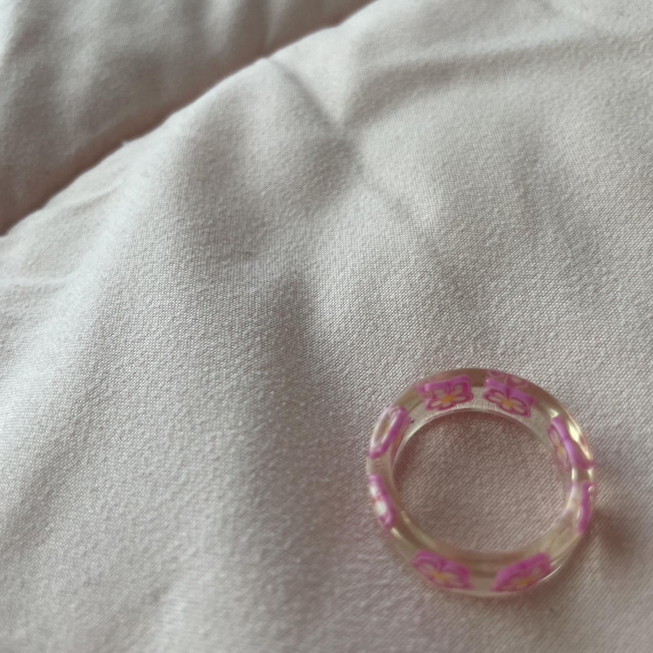 Clear Pink Flower Ring Depop