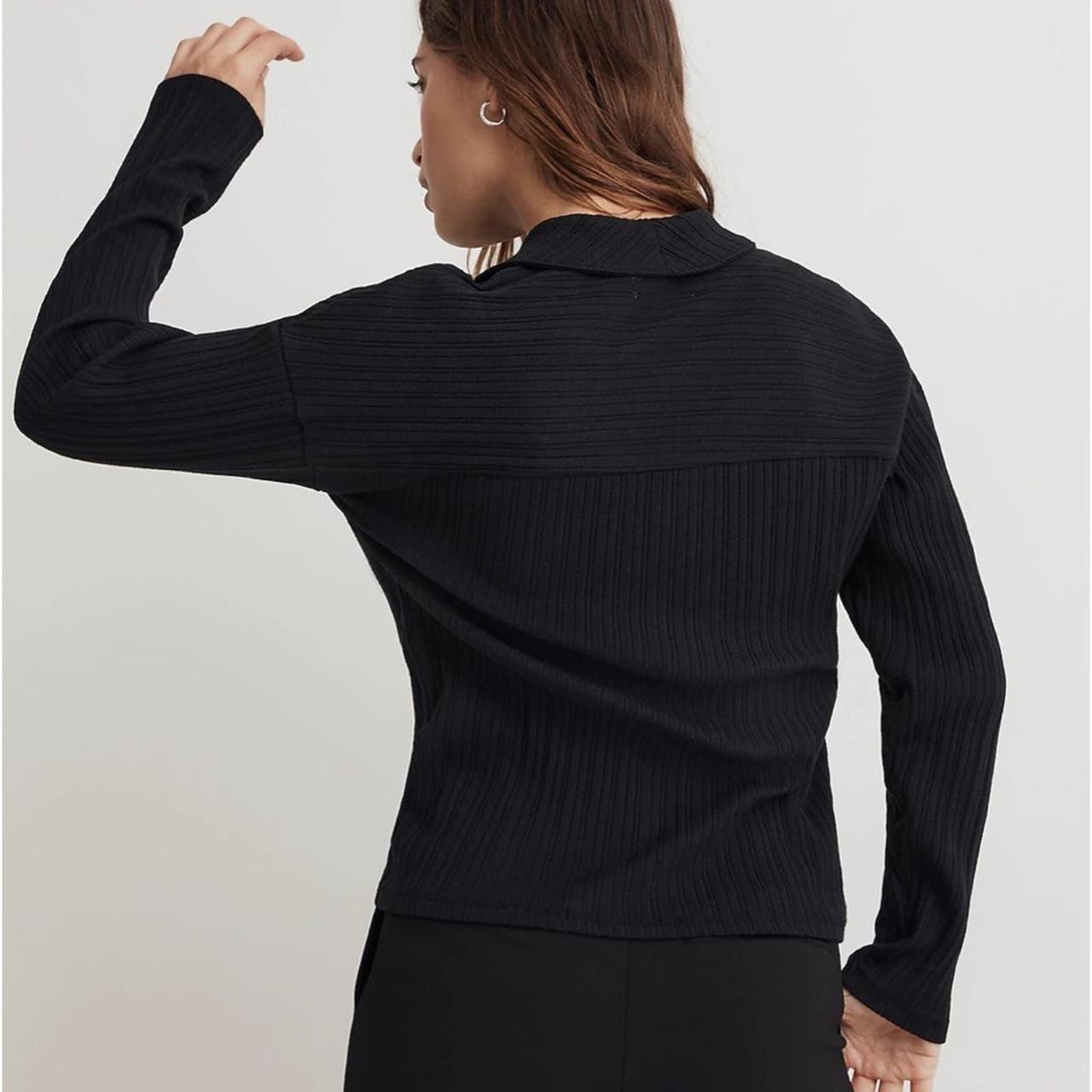 Madewell Variegated Rib Boxy Polo Shirt True Black... - Depop