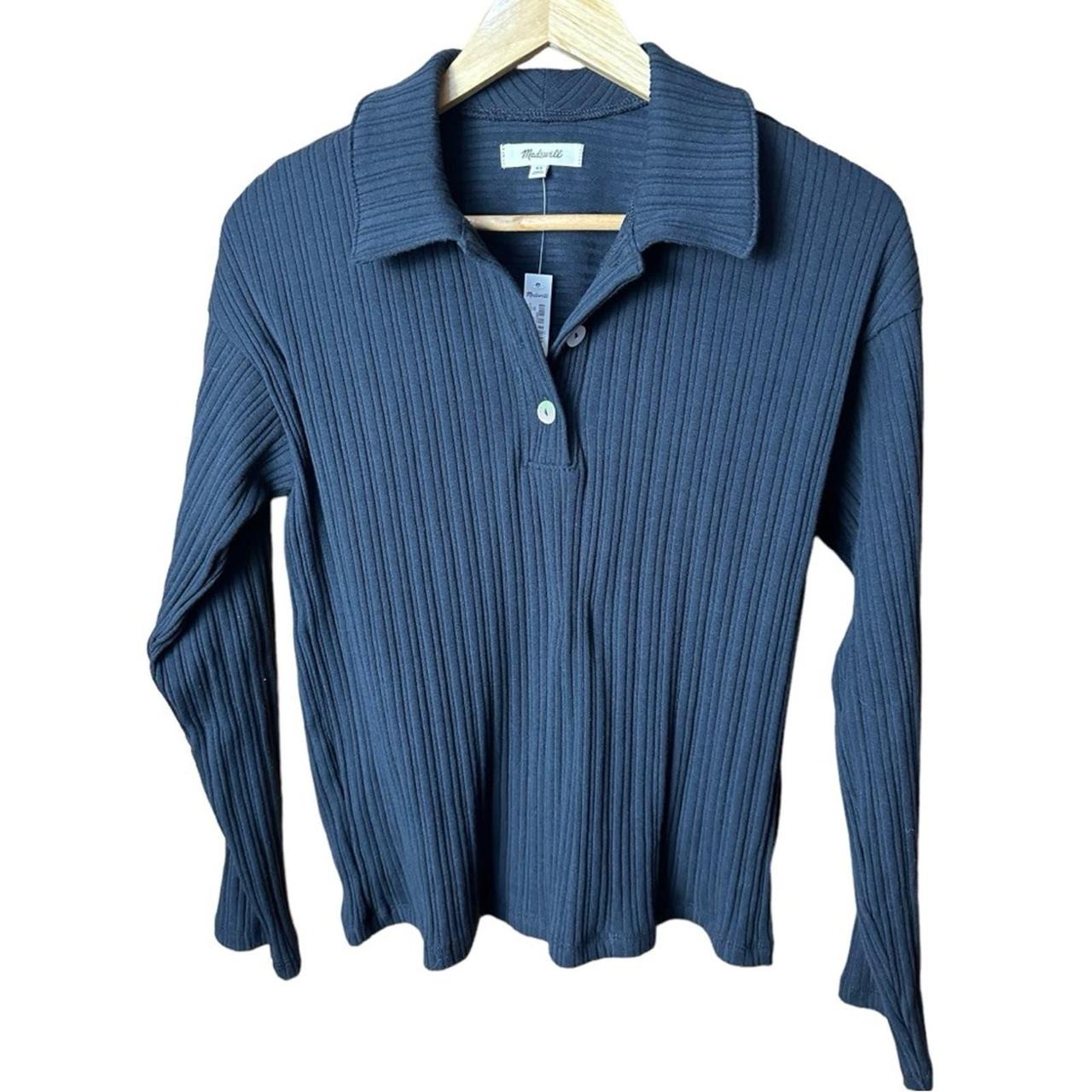 Madewell Variegated Rib Boxy Polo Shirt True Black... - Depop