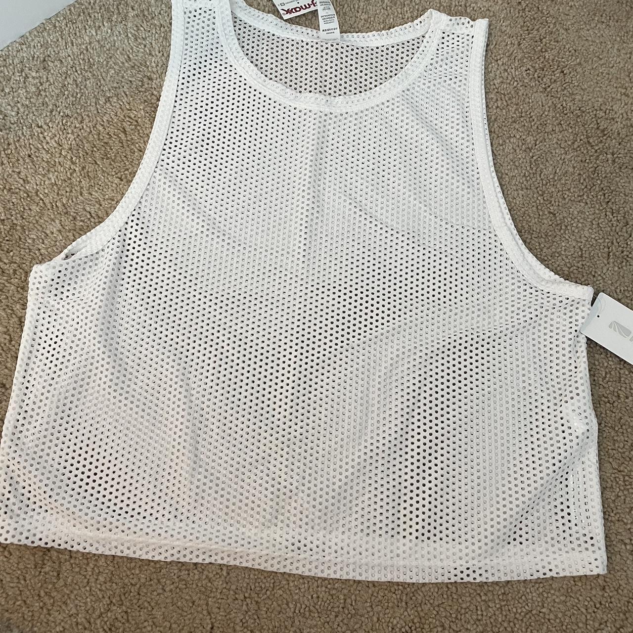 cute white workout tank top/cover up! size large but... | Depop