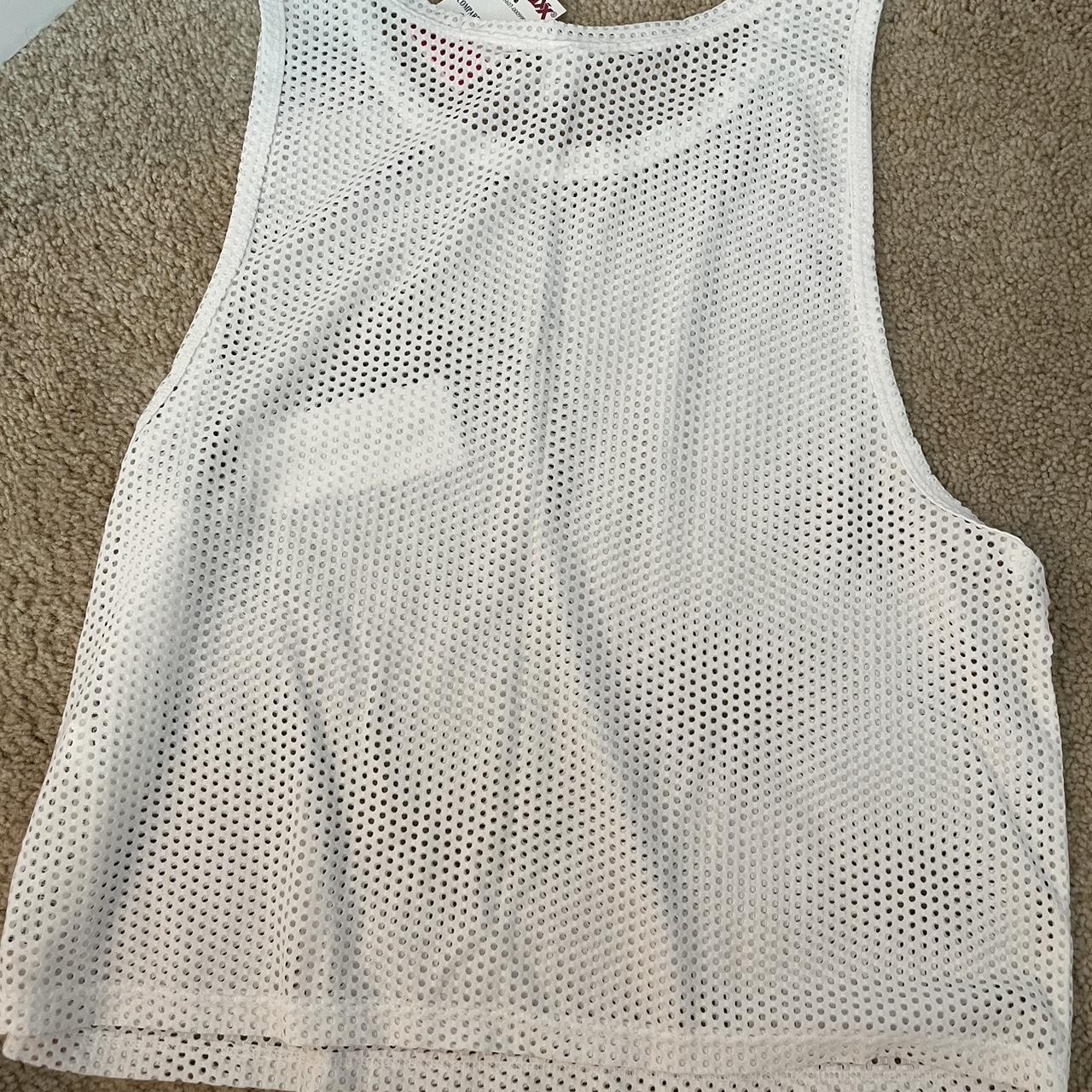 cute white workout tank top/cover up! size large but... | Depop