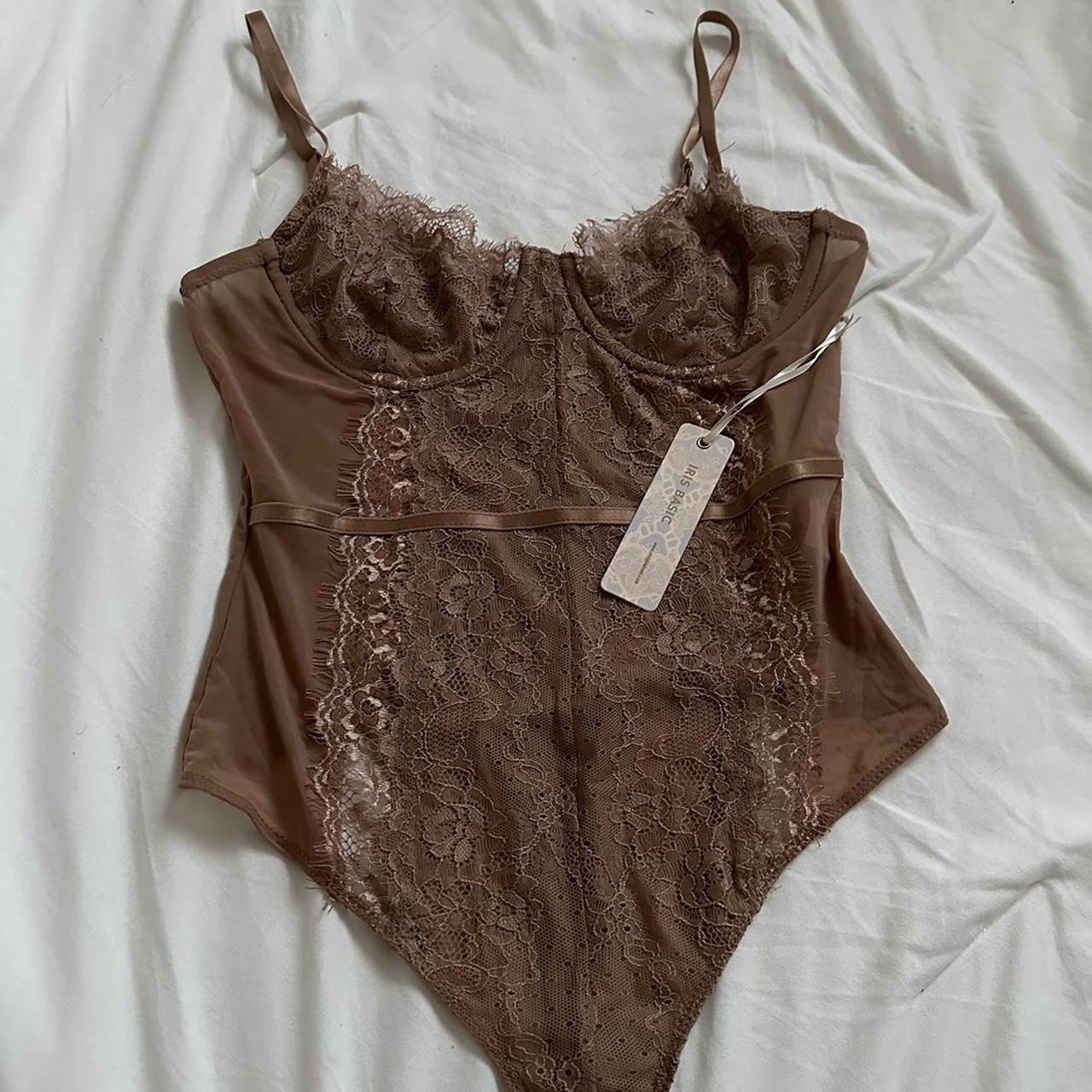 Brown lace corset bodysuit Super cute and... - Depop