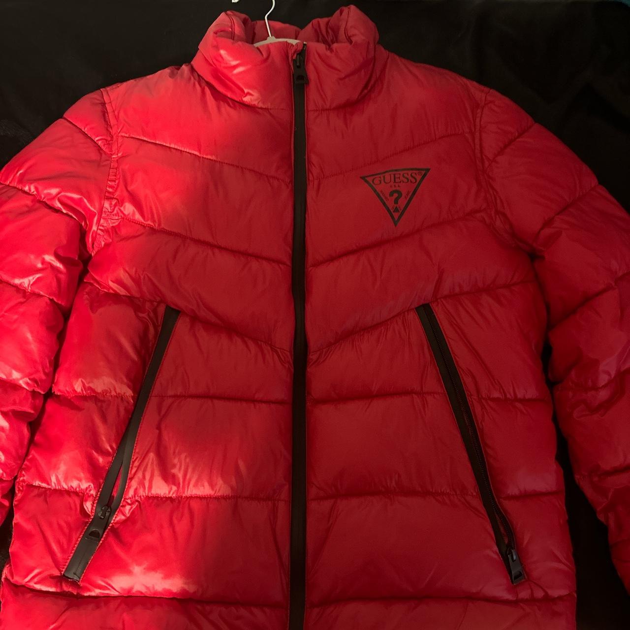 Red guess puffer 10/10 condition - Depop