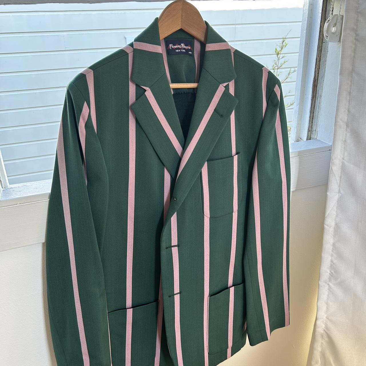 Rowing Blazers - Blazer Green with pink Stripes Size... - Depop