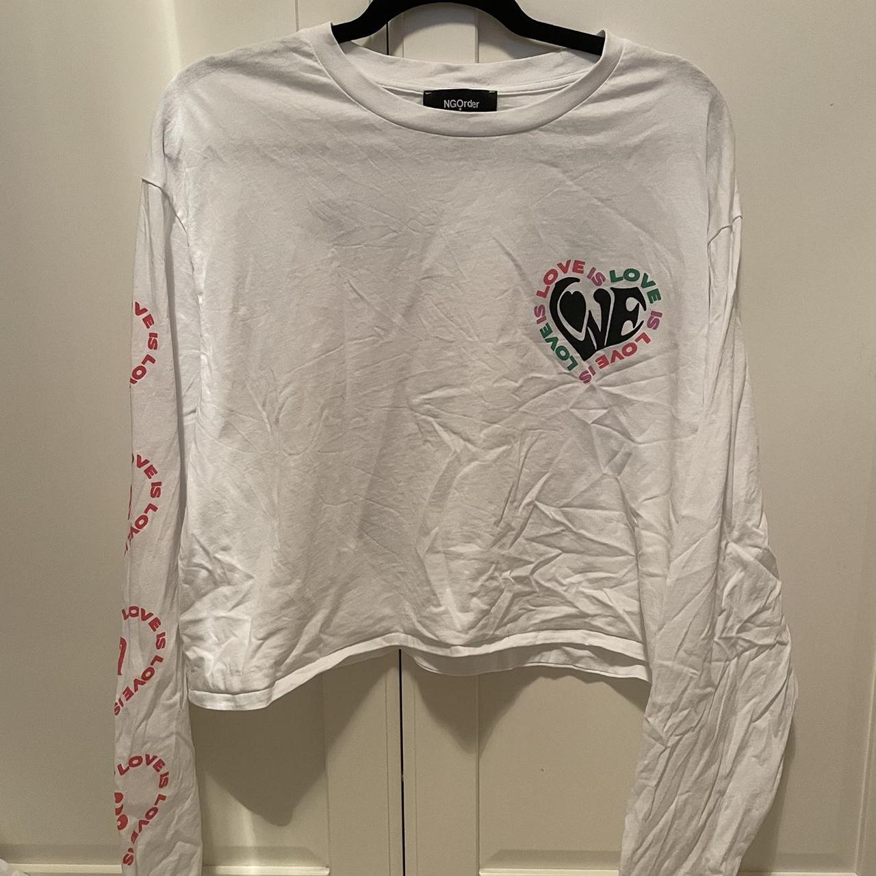 New Girl Order white crew neck long sleeve boxy love... - Depop