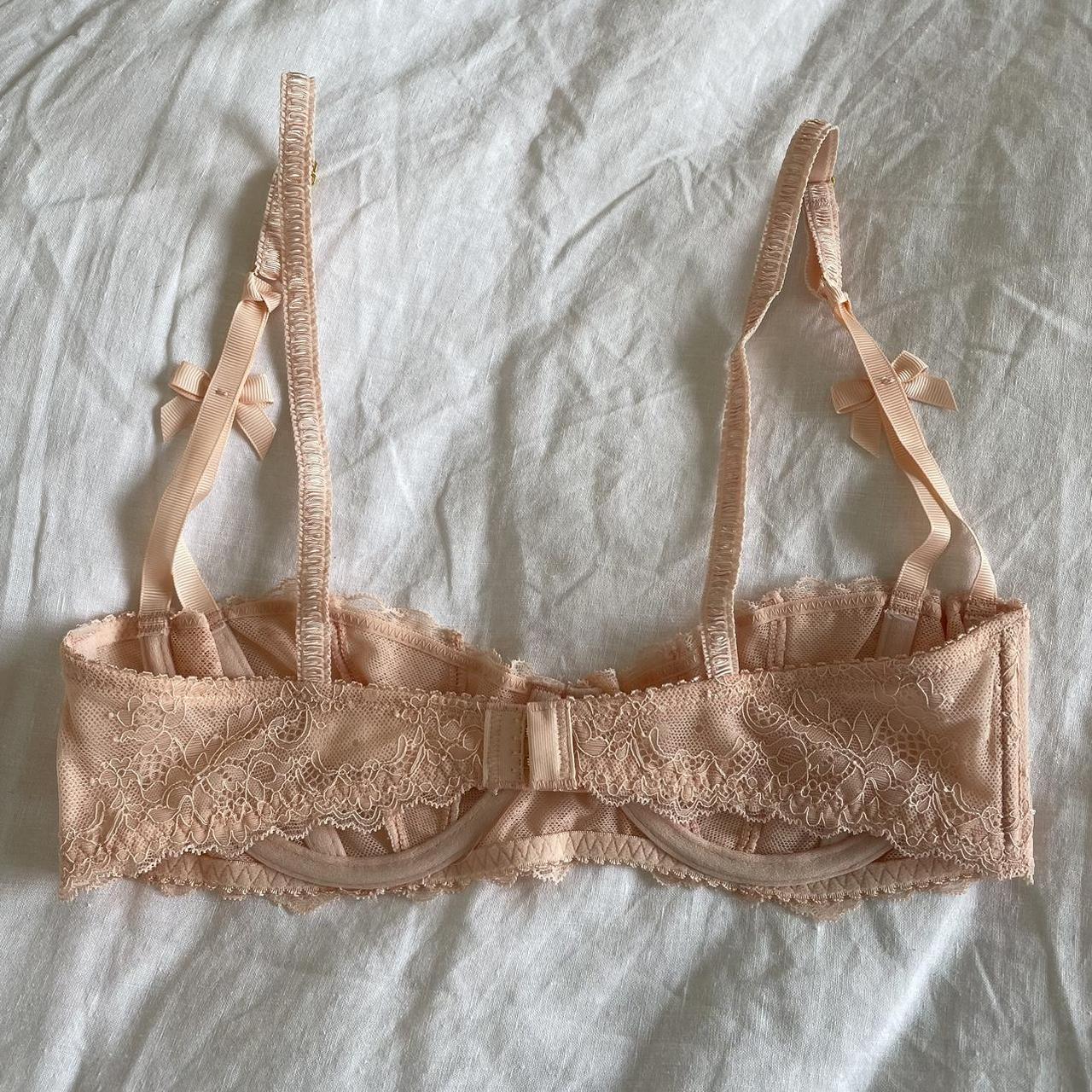 peach pink lace half cup balconette bow strap bra -... - Depop