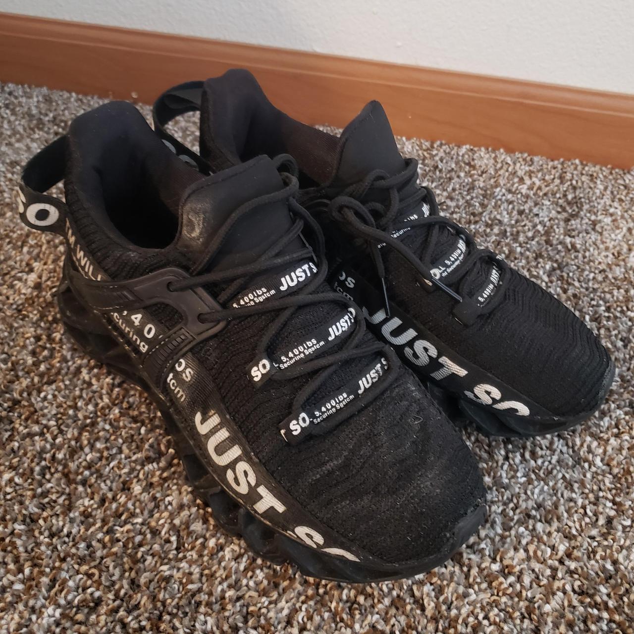 Used black just so so tennis shoes size 38 European... - Depop