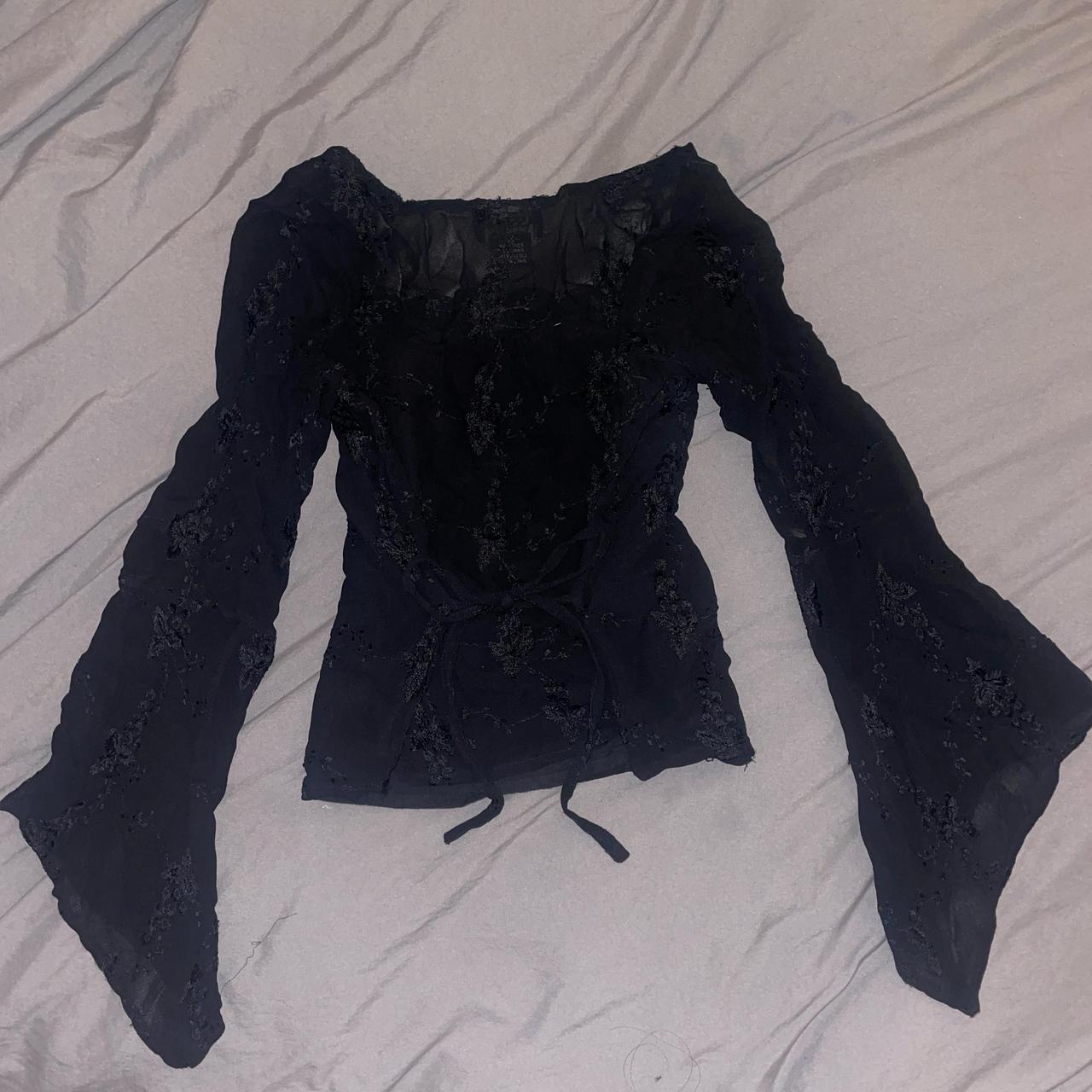 passport small black lace mesh bell sleeve goth top... - Depop