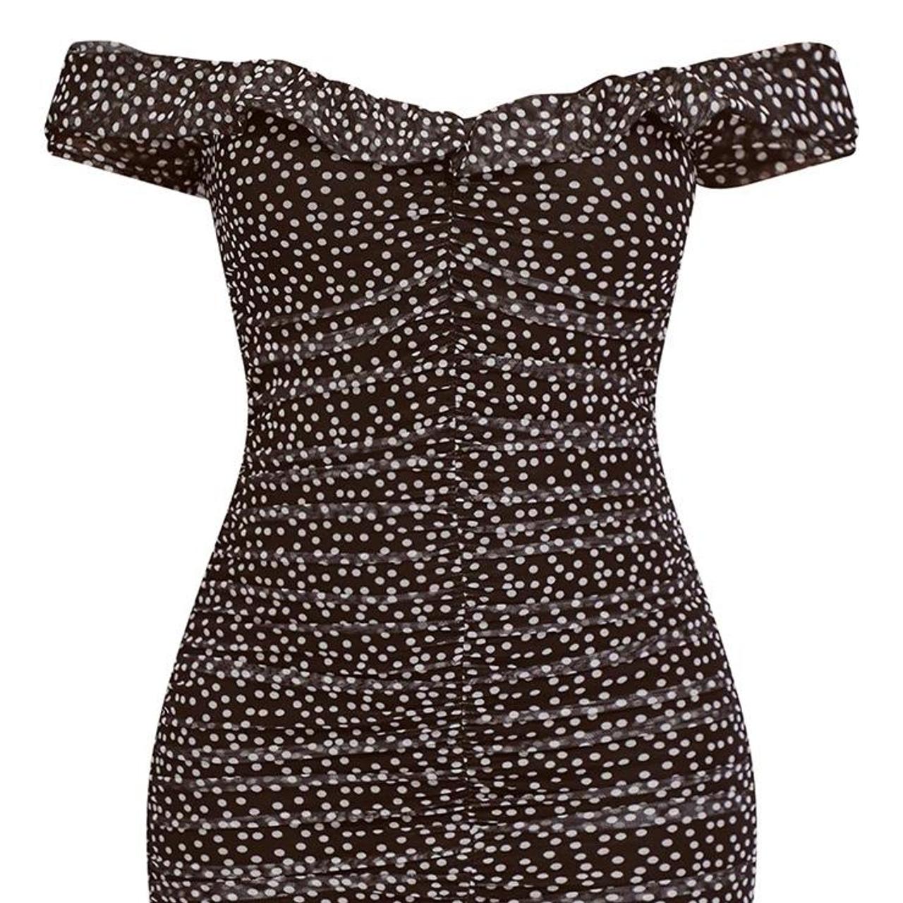 Black Polka Dot Mesh Ruched Frill Hem Bodycon Dress... - Depop