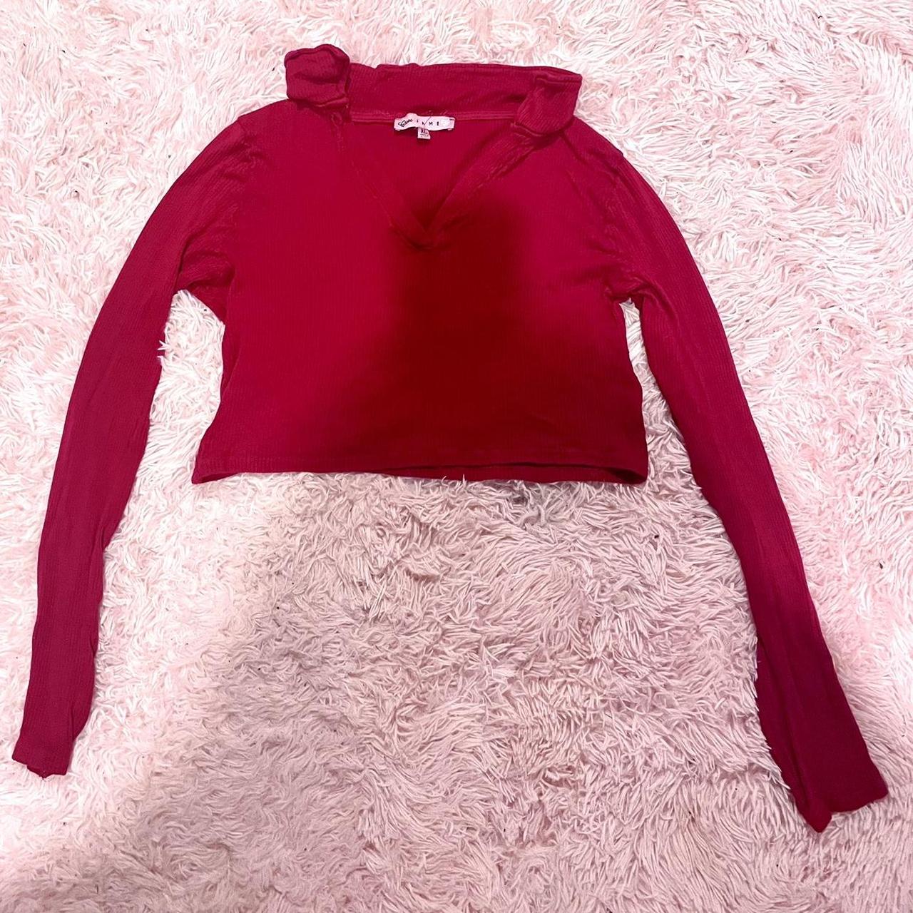 dark red long sleeve crop top with collar neck💋 - Depop