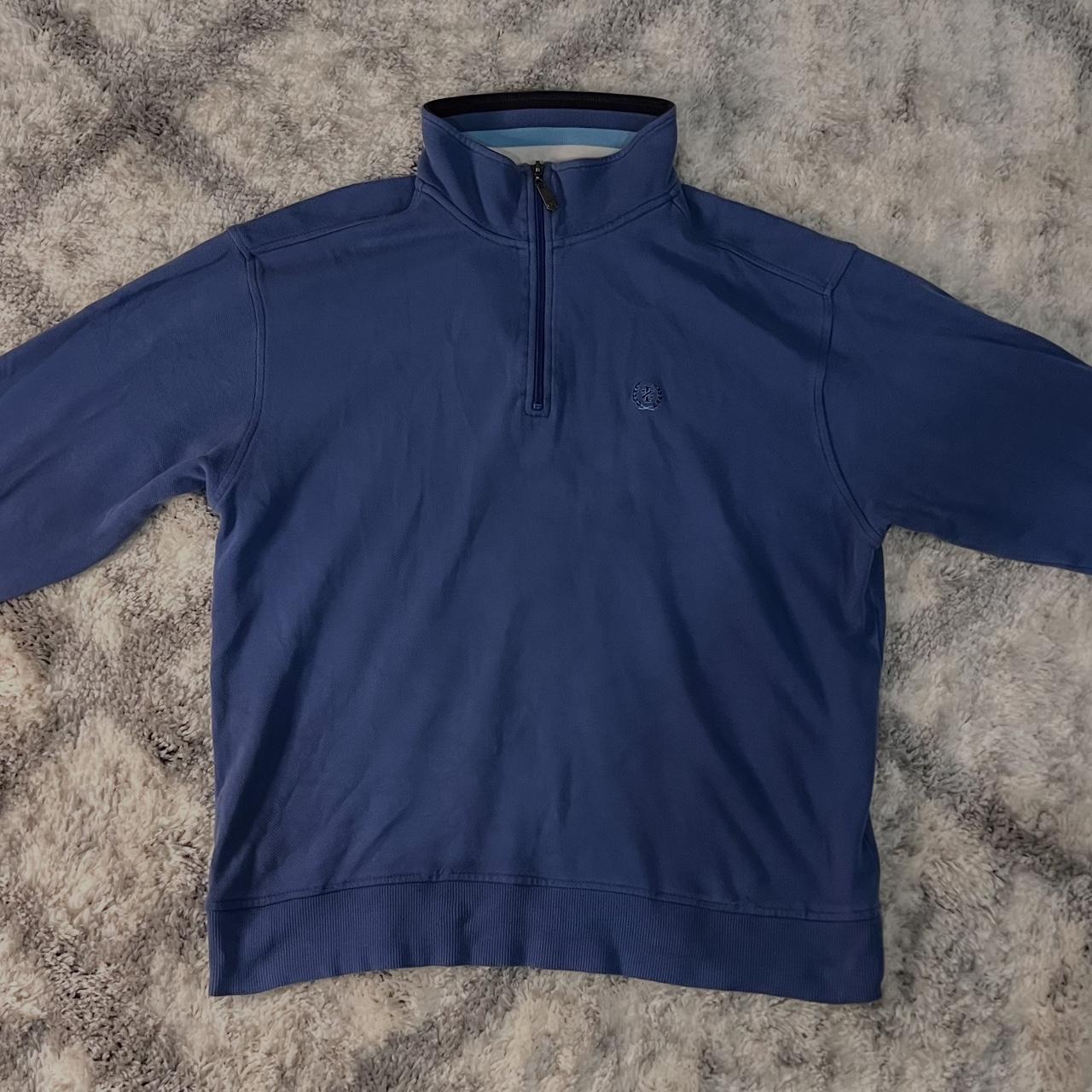 IZOD - Blue + Striped Collar Zip Up Sweater • size... - Depop