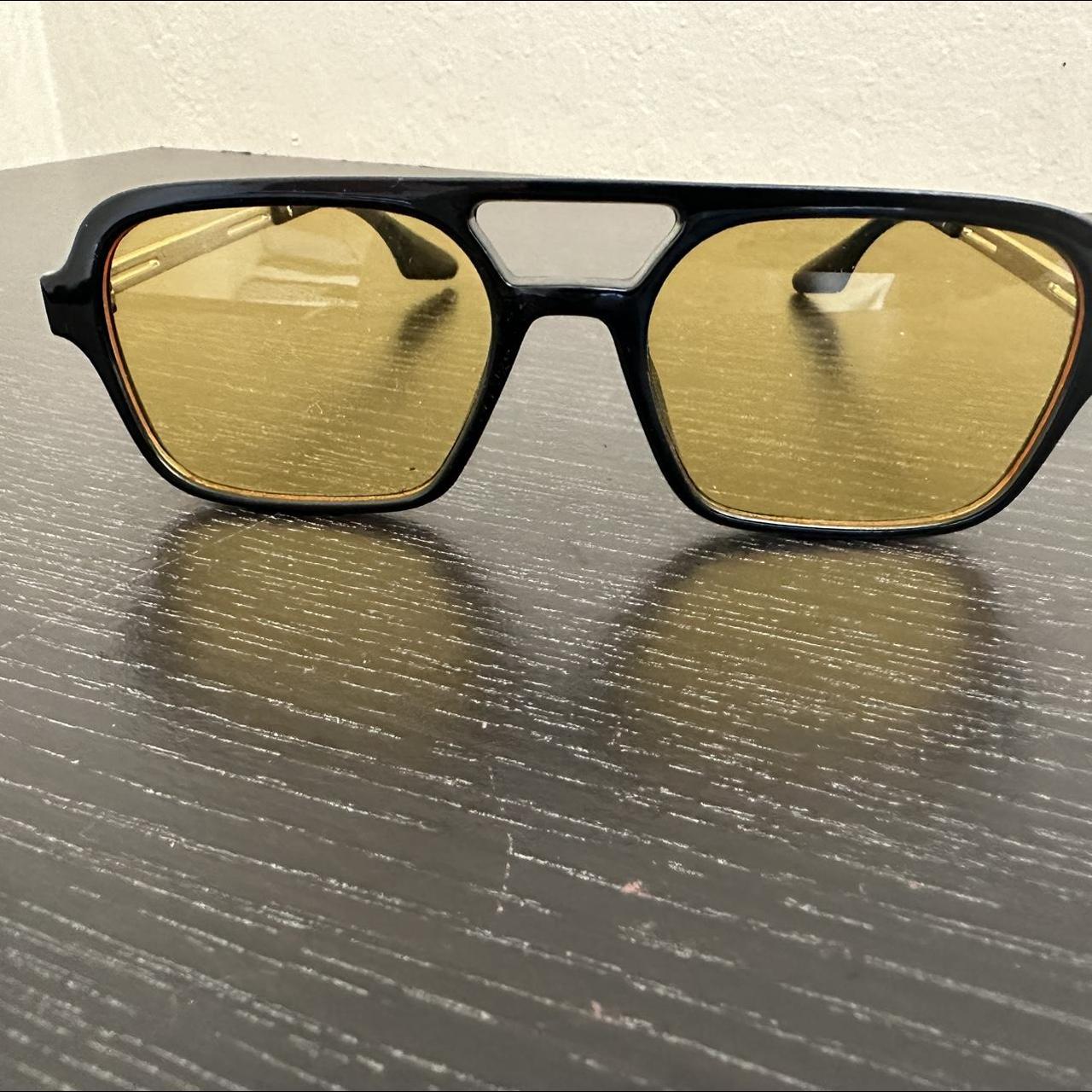 70s style yellow tinted lenses black aviator frames.... - Depop