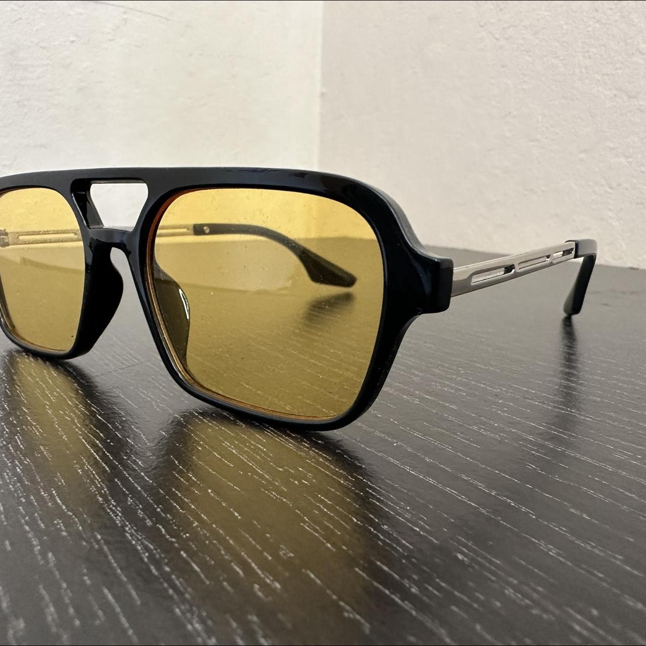70s style yellow tinted lenses black aviator frames.... - Depop