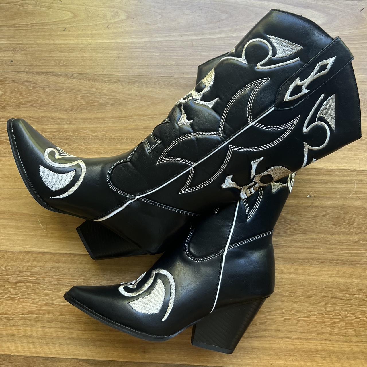 Cowboy boots with scull detail Never worn AU7.5 - Depop