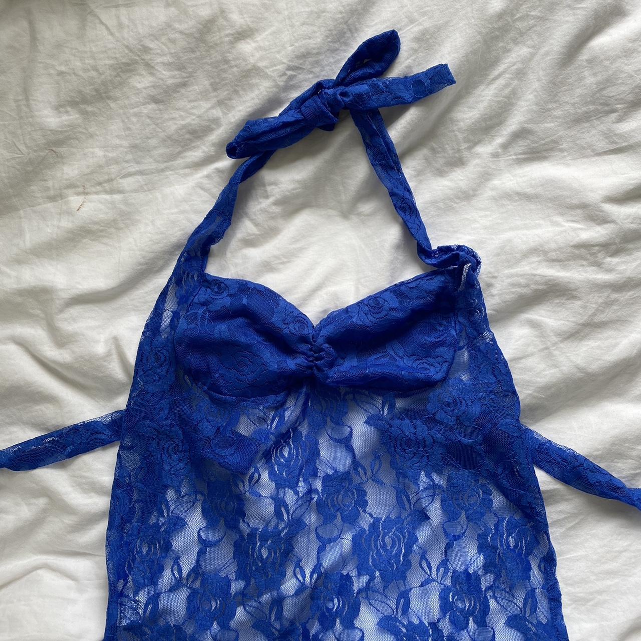 Blue lace halter neck backless top Great for... - Depop