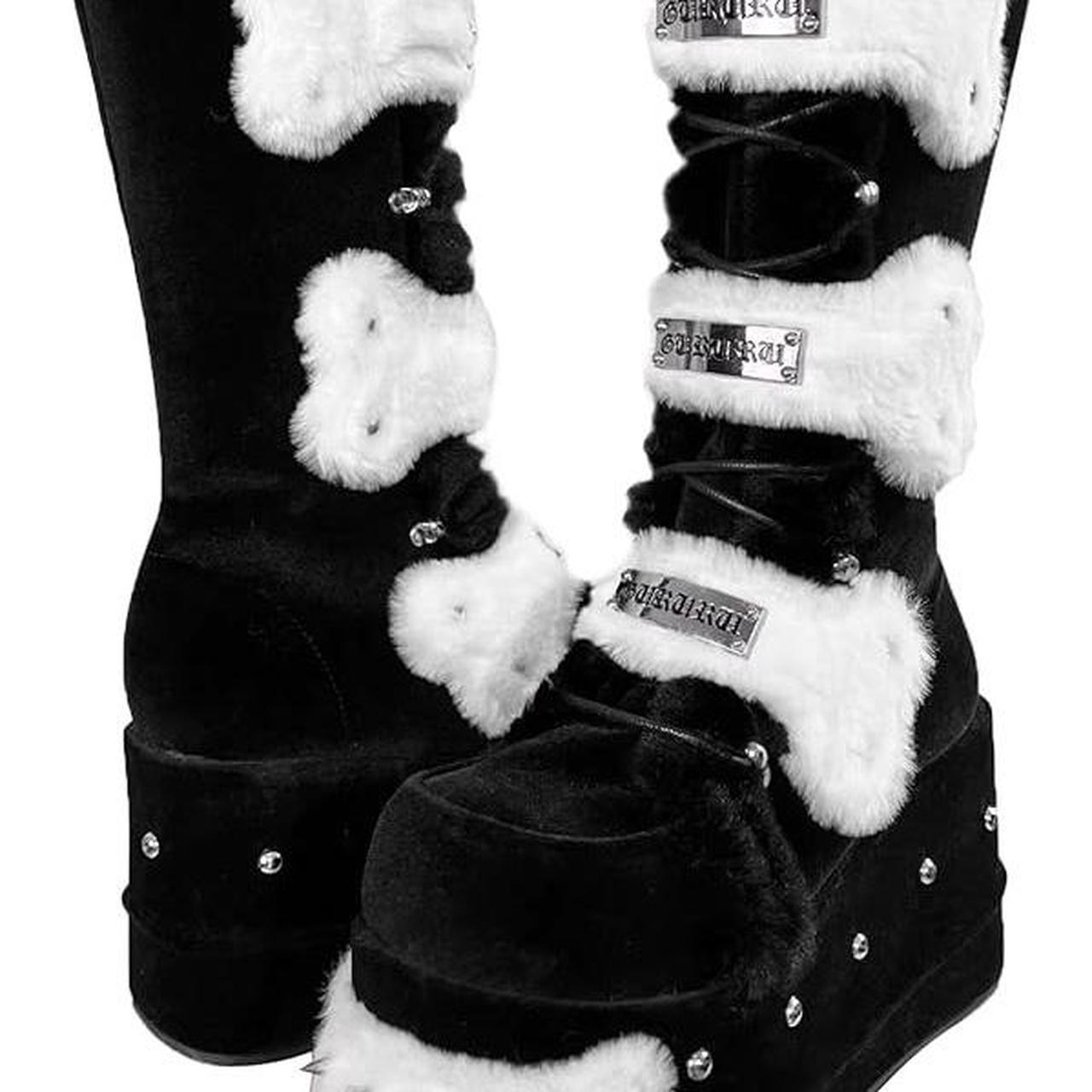 Platform furry bone boots size 9. Only worn a... - Depop