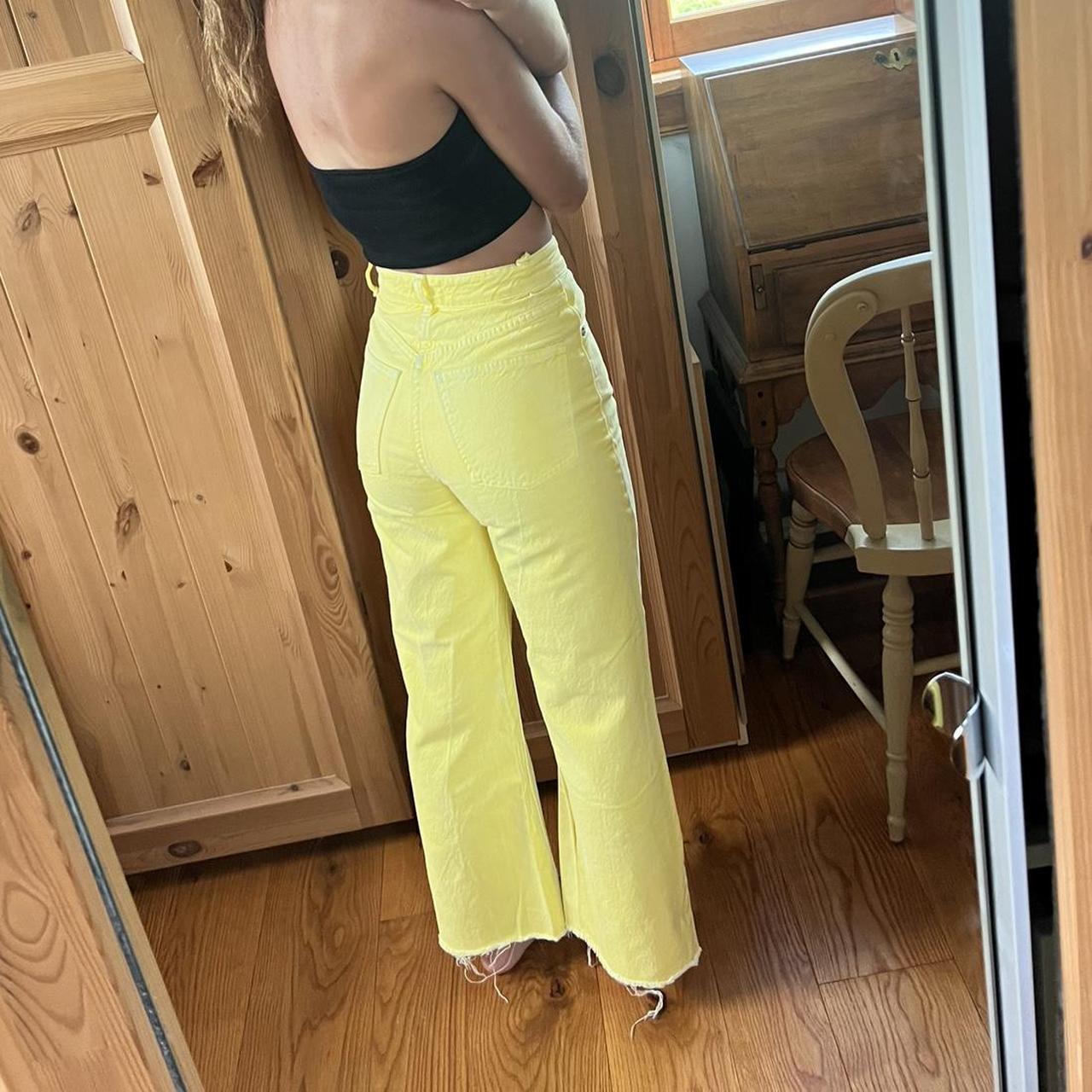 ZARA yellow wide leg jeans US size 0 Small flaw, one... - Depop