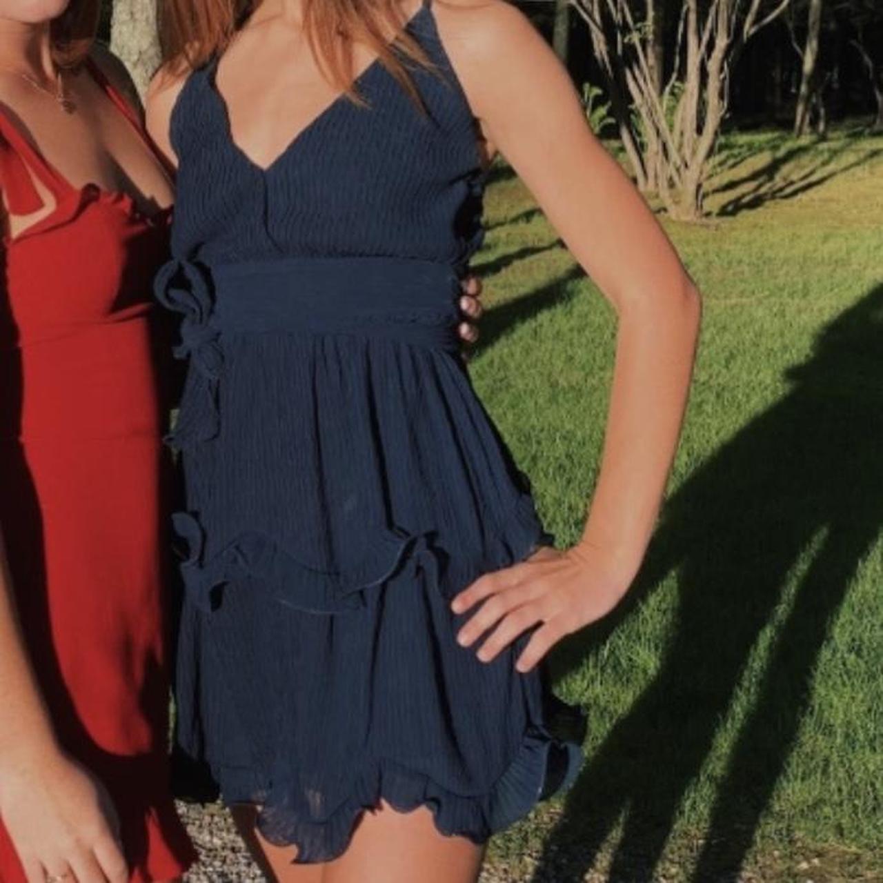 Navy blue selfie Leslie dress size xs worn twice in... - Depop