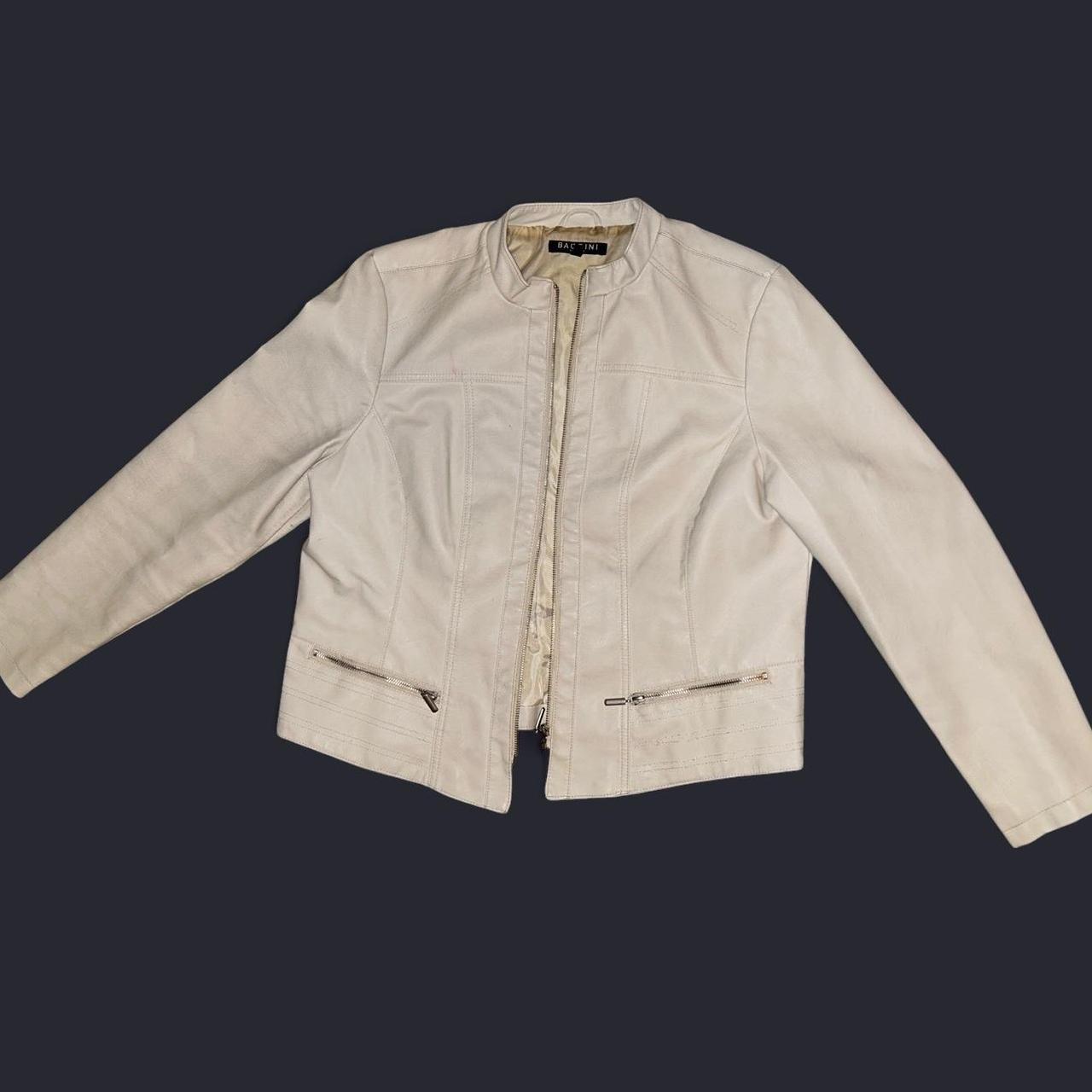 Baccini Faux White Leather Jacket This jacket looks... | Depop