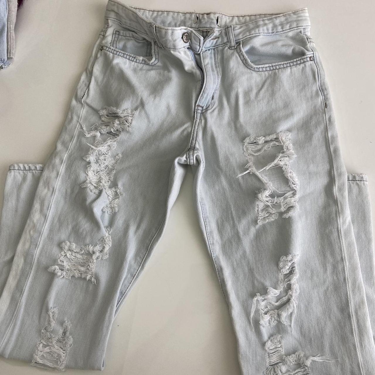 cute ripped jeans very light blue almost white... - Depop