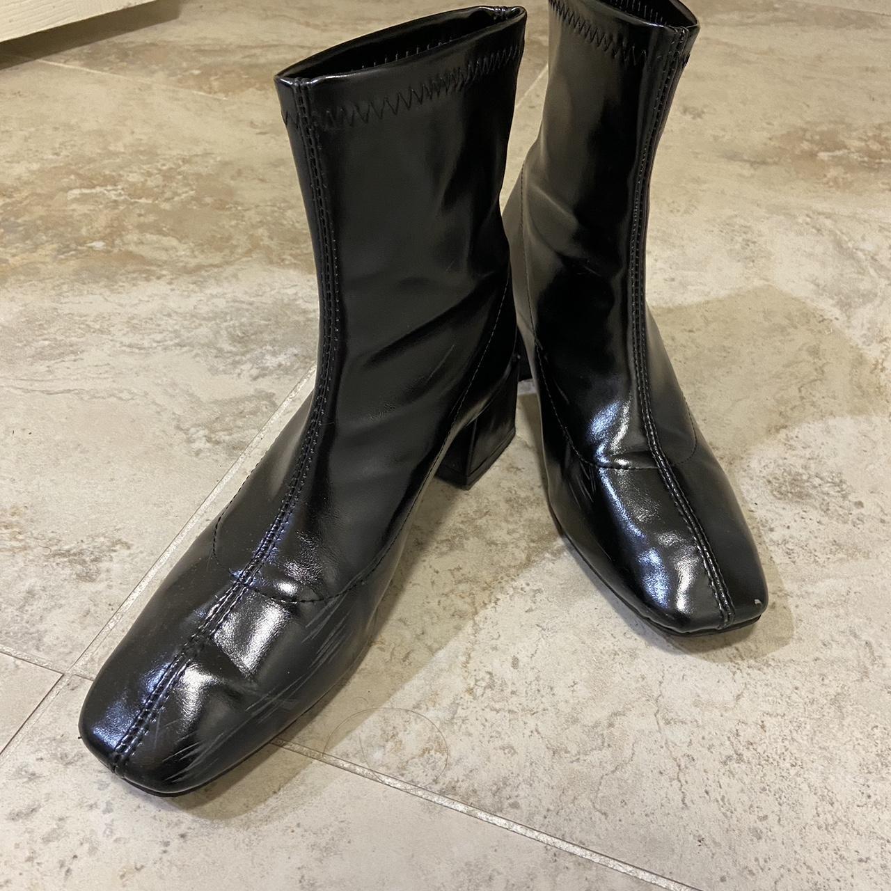 super cool fake leather boots love these but... - Depop