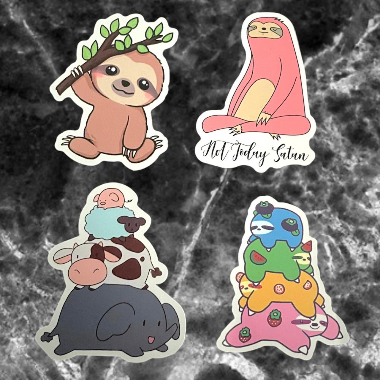 Cute Animals Sticker Pack (4) -sloth (2) -stack of... - Depop