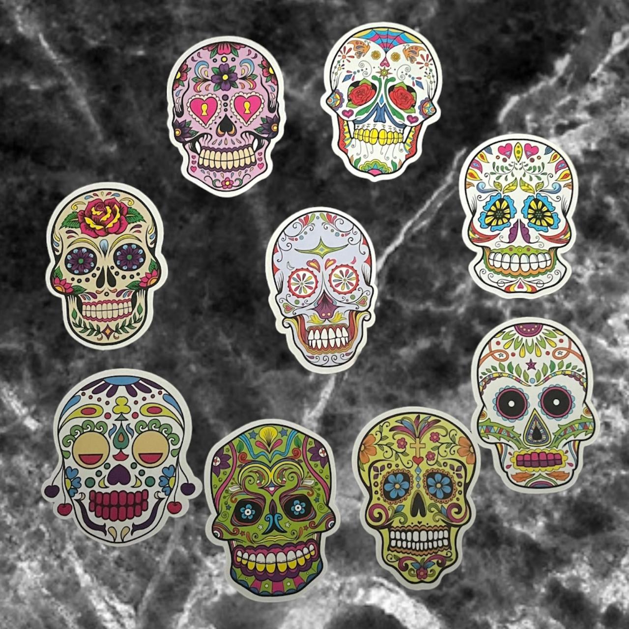 Sugar Skulls Sticker Pack (9) 9 Assorted Sugar Skull... - Depop