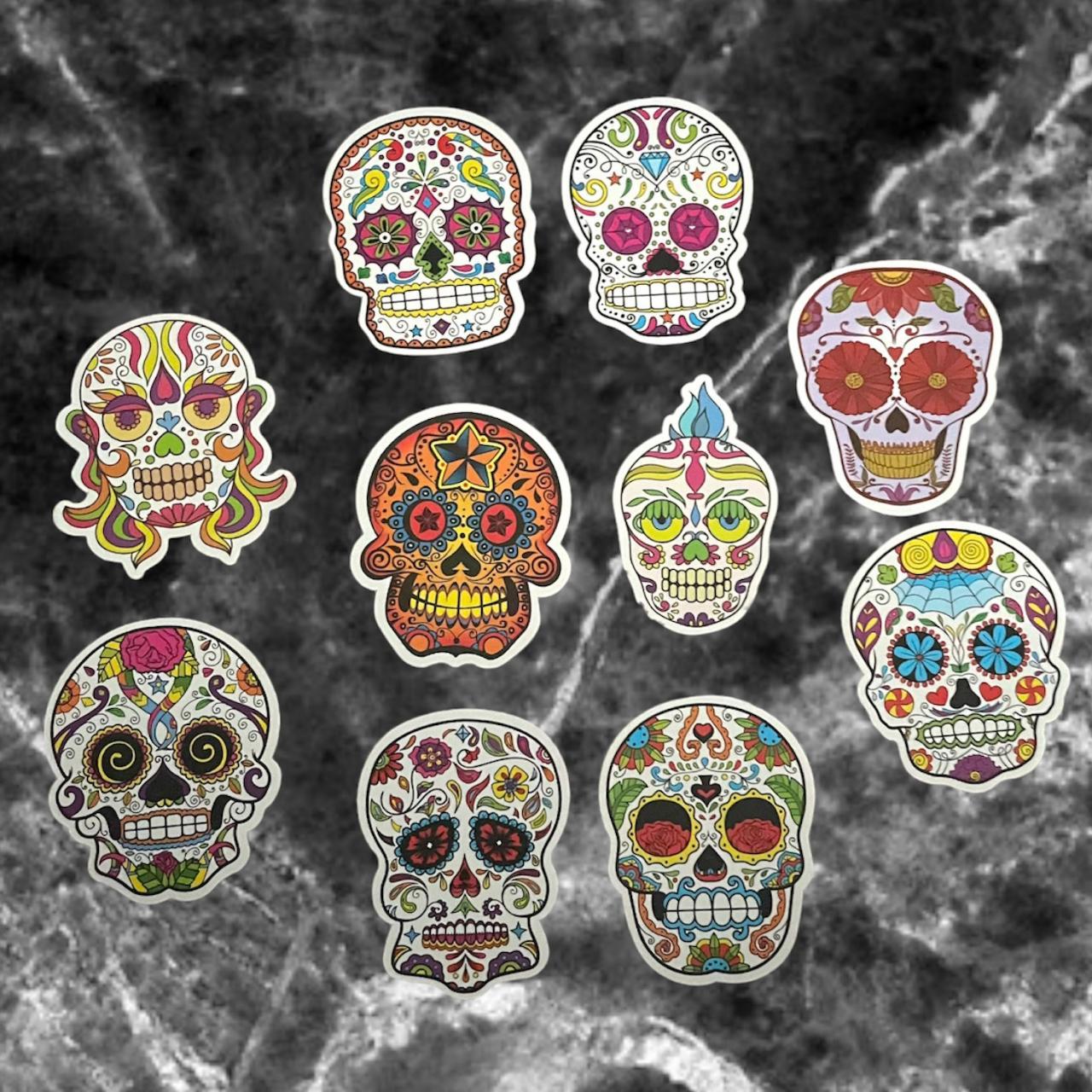 Sugar Skulls Sticker Pack (10) Assorted Sugar Skulls... - Depop