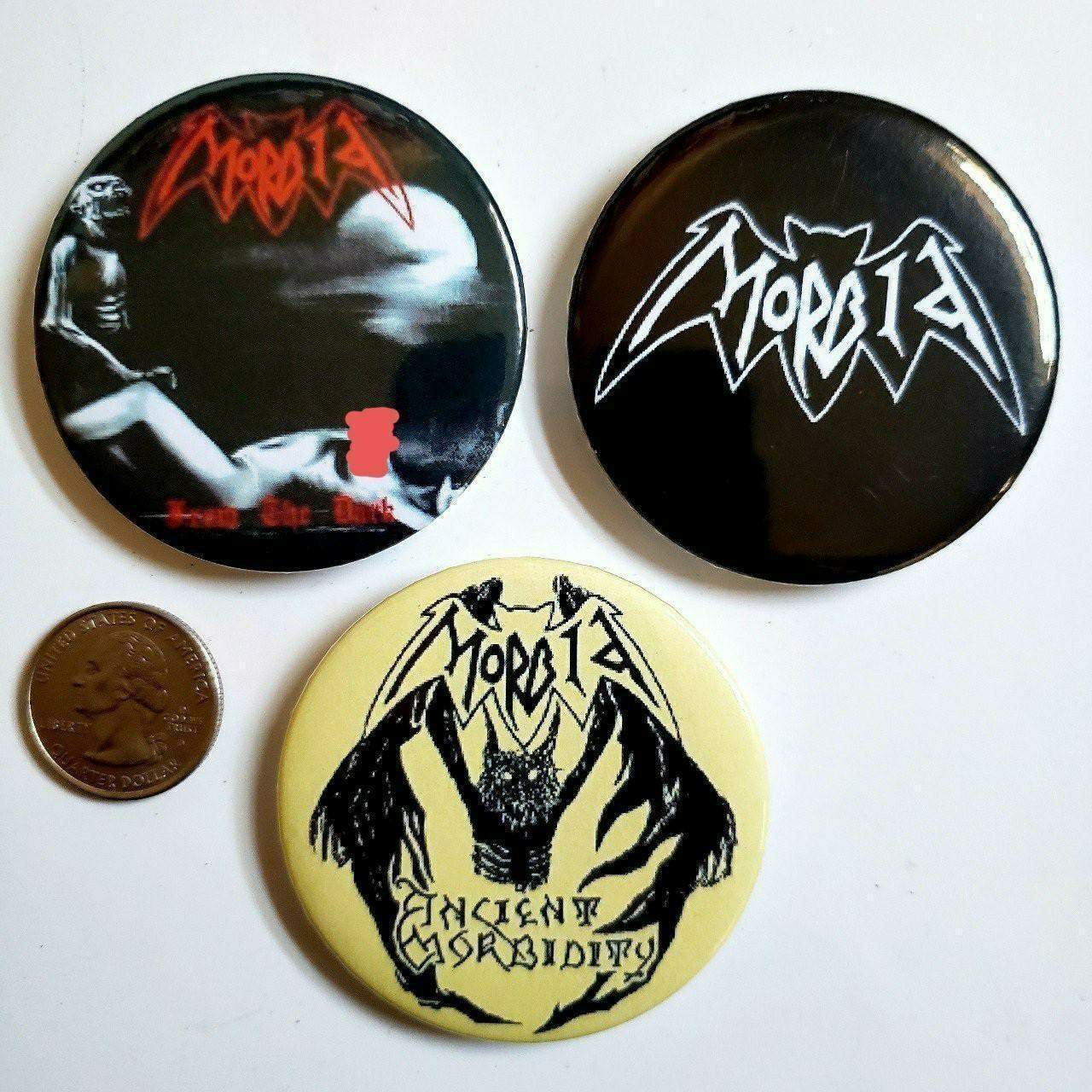 This is for three Morbid buttons 🦇 They measure 2.25... | Depop