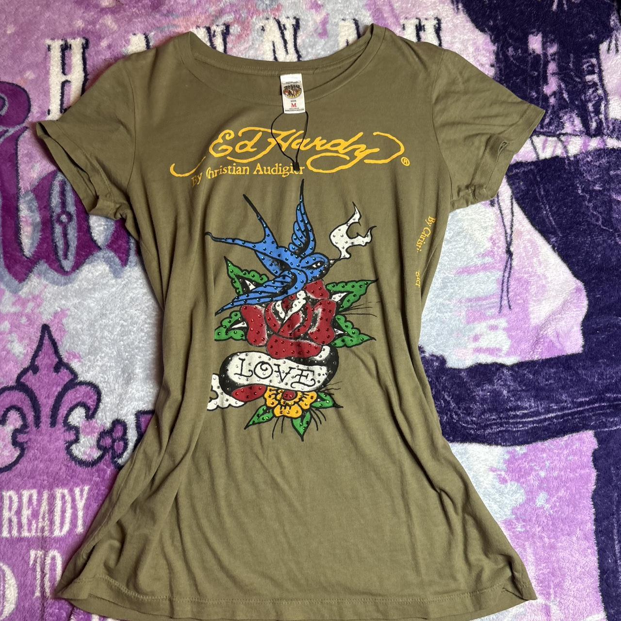 Y2k ed hardy tattoo tee Ed hardy by Christian... | Depop