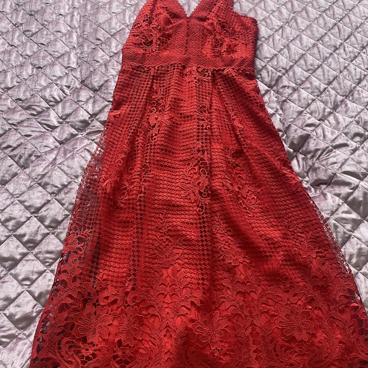 Gorgeous red lace Issa midi dress. Perfect for a... - Depop