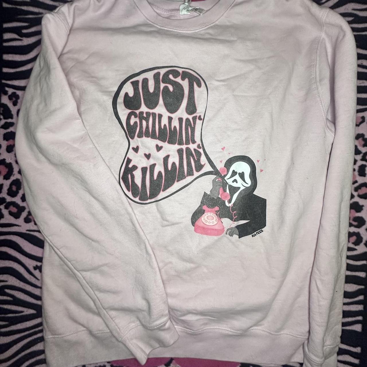 Pink ghost face just chilling killing sweater size m L - Depop