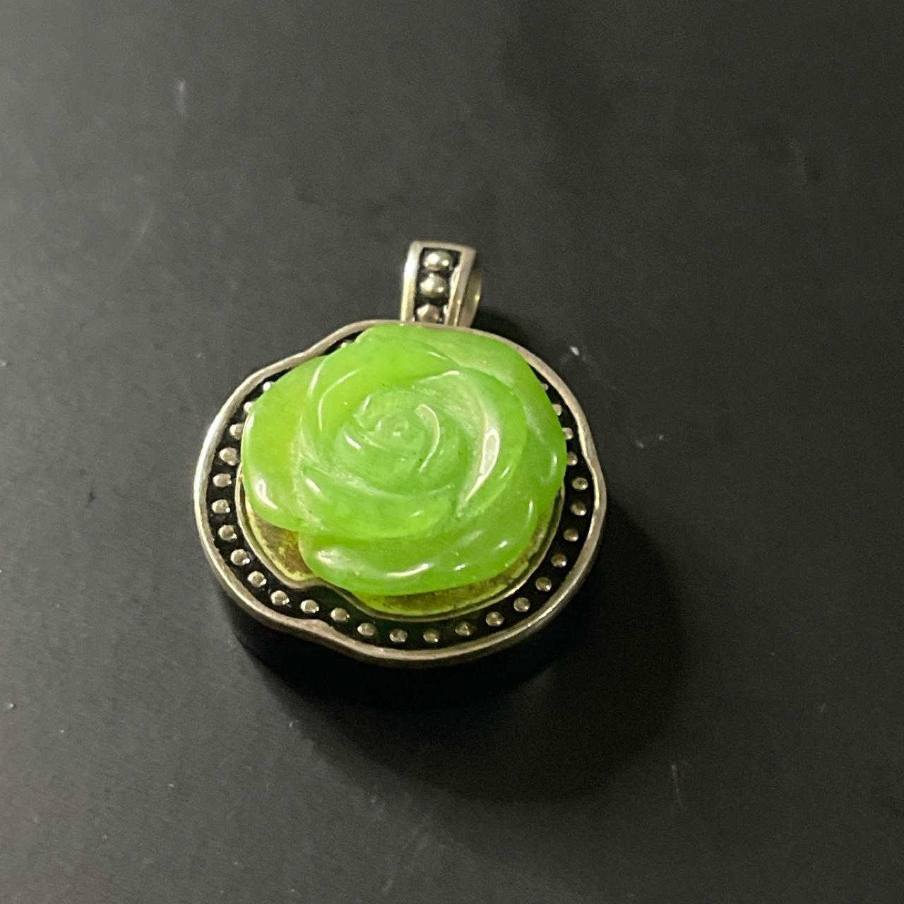 Sterling Silver DESIGNER Carved Jade Rose Flower... - Depop