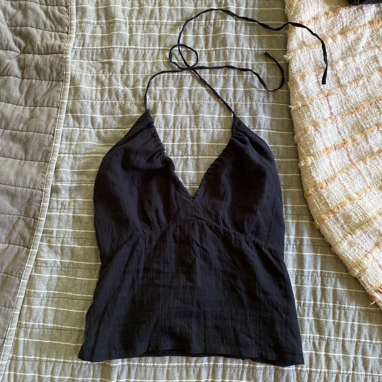 Black halter top! Front cinches with strap... - Depop