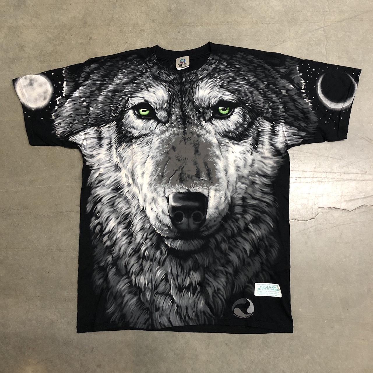 Vintage Y2K Liquid Blue Wolf Huge All Over Print... - Depop