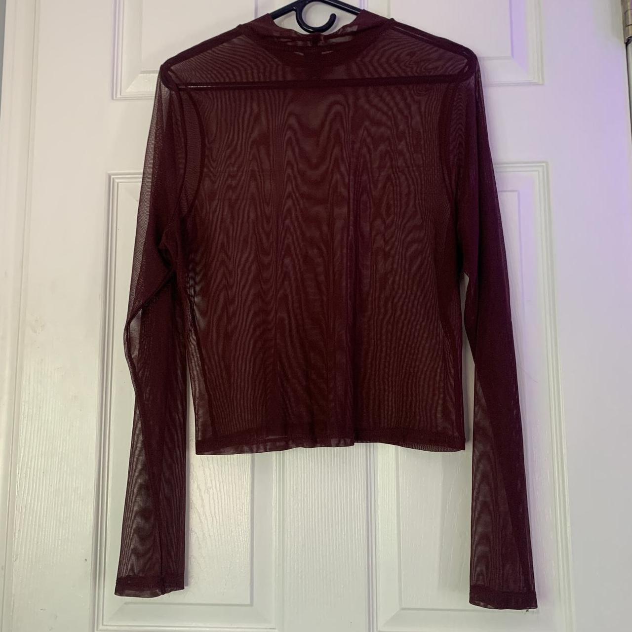 mesh maroon top very stretchy also slightly... - Depop