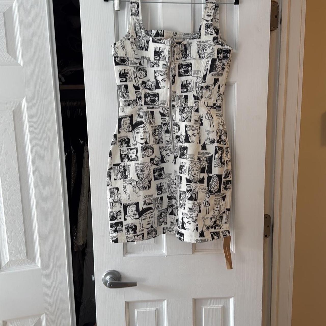 Mini black and white comic print dress #minidress... | Depop