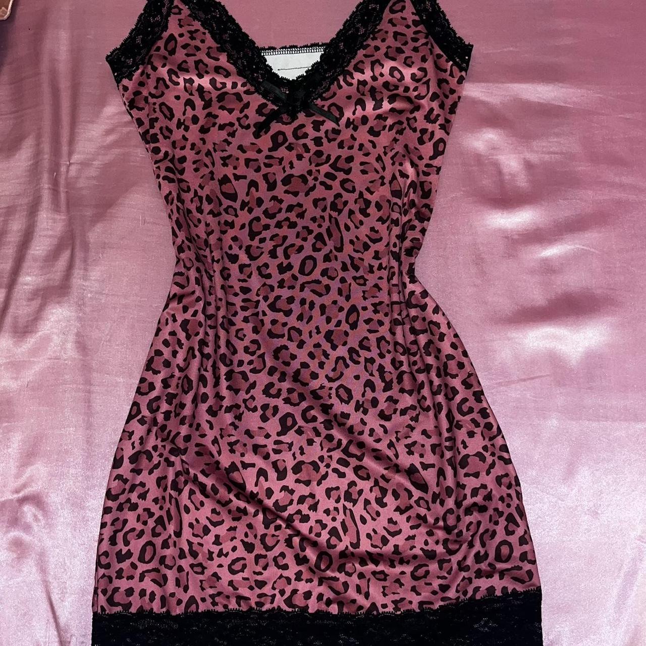 pink leopard print dress size small - Depop