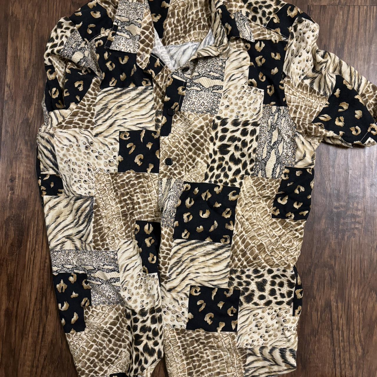 Unique patchwork animal print button-up shirt... | Depop